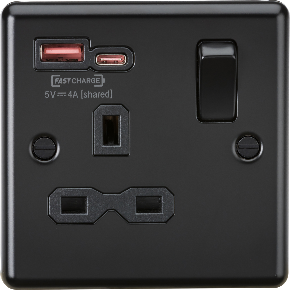MLA Knightsbridge CL9919MBB 13A 1G SP Switched Socket with Dual USB A+