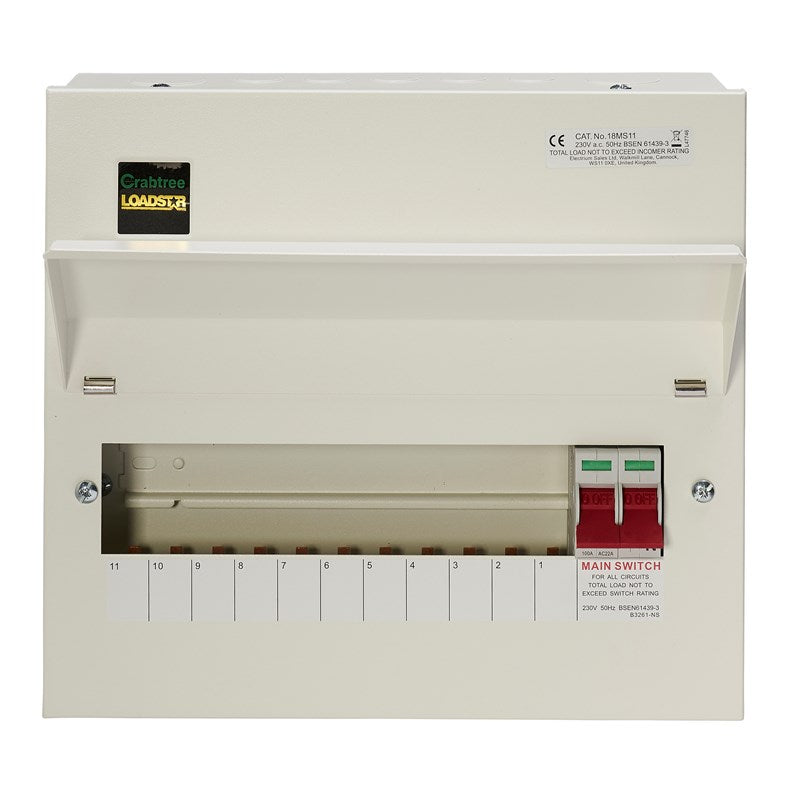 Crabtree 18MS11 11 Way Consumer Unit Main Switch 100A, Flexible Config