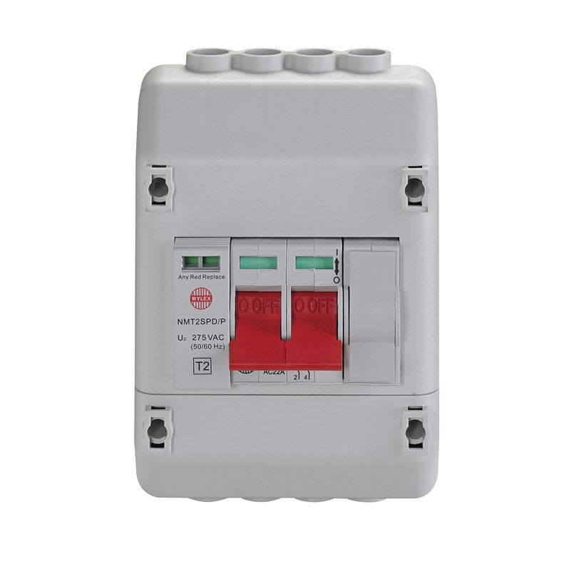 Wylex REC2SPD Enclosed, Insulated, 100A DP Supply Isolator with Type 2
