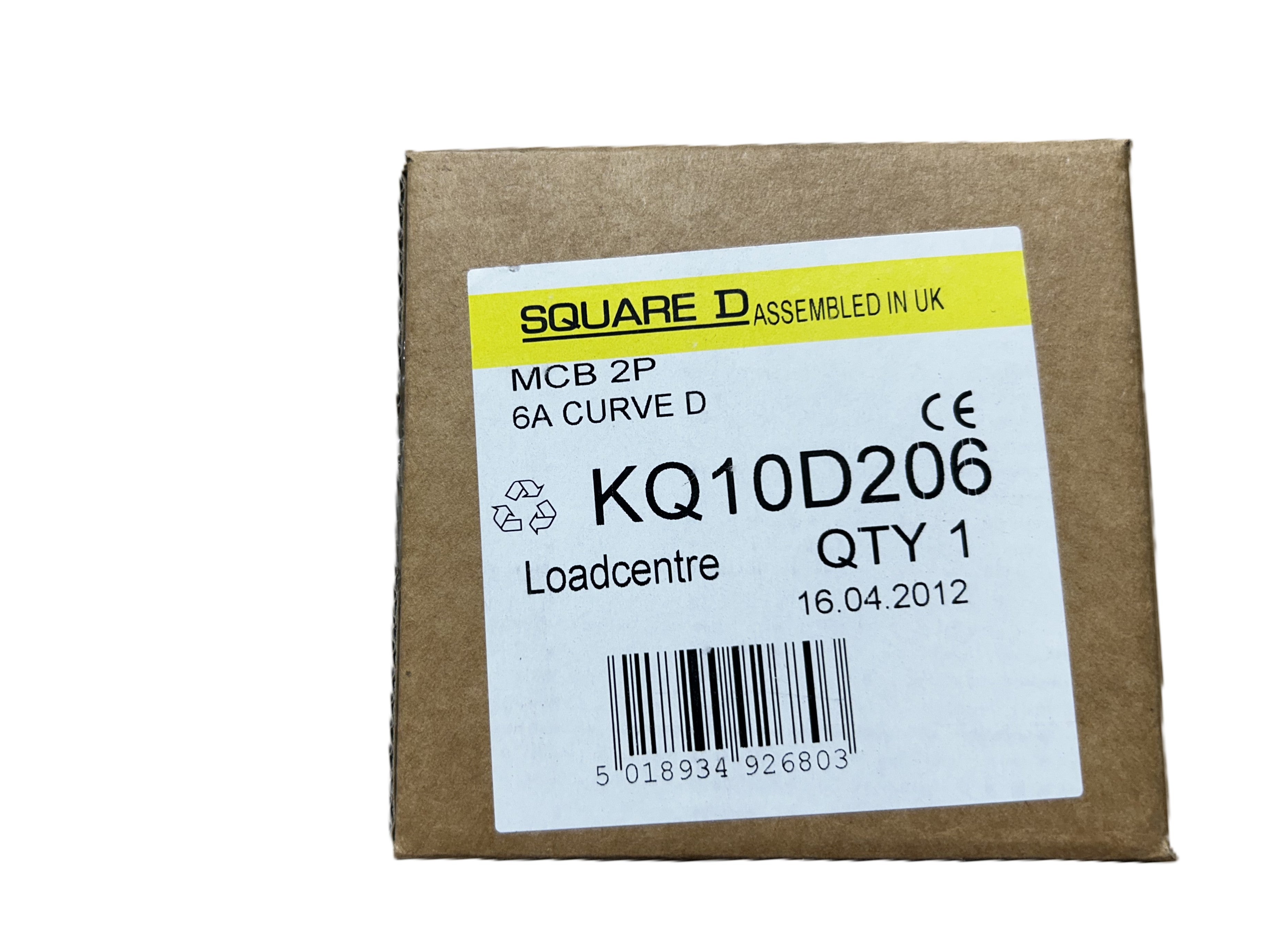 Schneider Electric (Square D) KQ10D206 6A, 2-Pole Type D MCB for LoadC