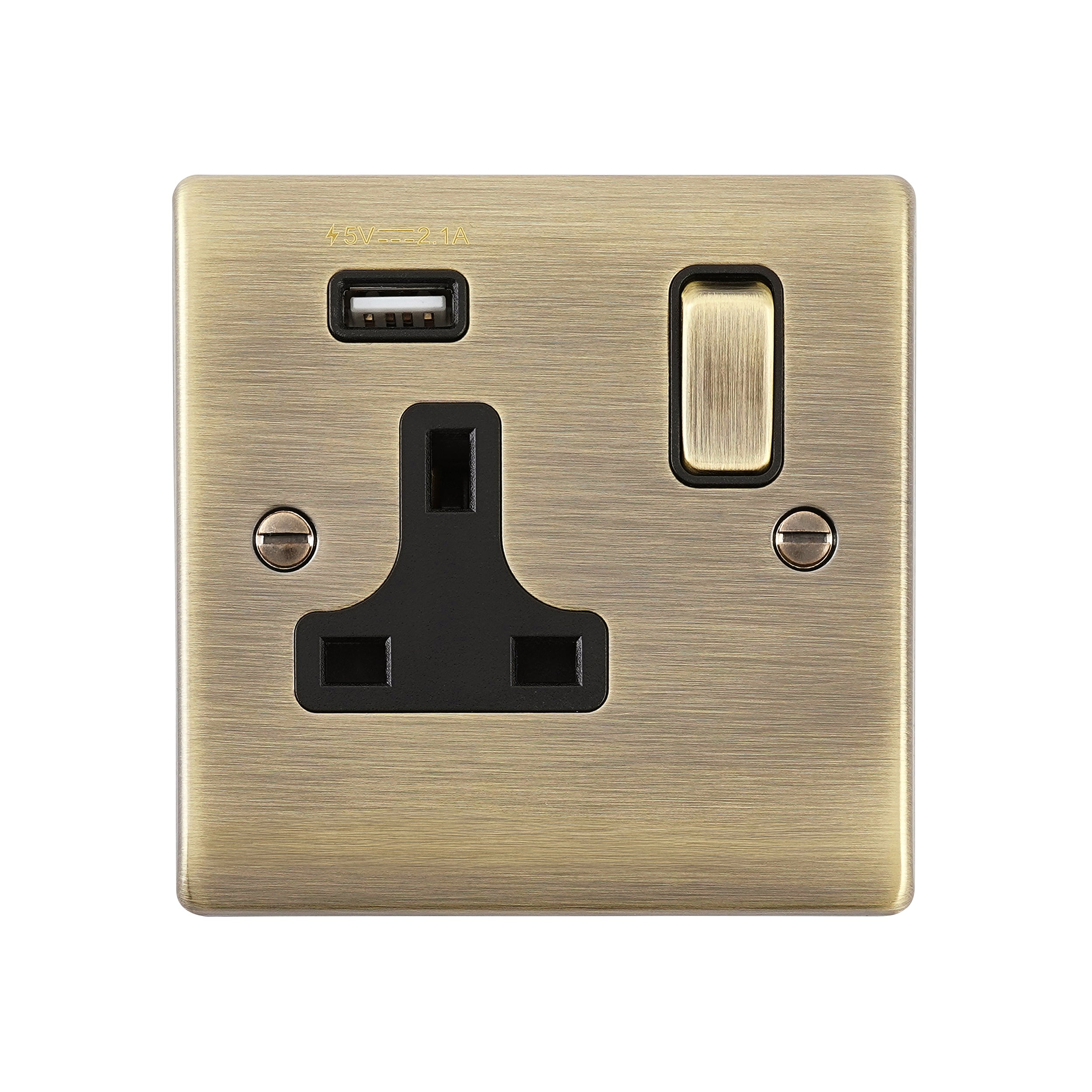 Saxby RS413ABB Raised Screwed 13A 1G DP Switched Socket with 2.1V USB
