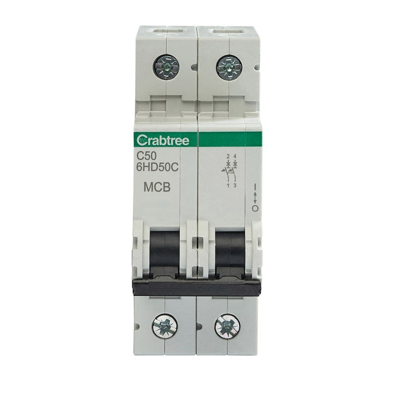 Crabtree 6HD50C C50 10kA 2P MCB (2 Module Width)