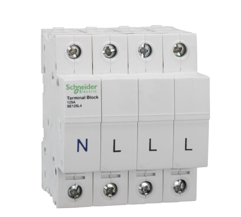 Schneider Electric SE125L4 125A 4-Pole Terminal Block for 3-Phase Load